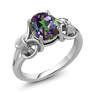 Gem Stone King 925 Sterling Silver Mystic Green Topaz Ring For Women | 2.30 Cttw | Oval 9X7MM | Gemstone Birthstone | Available In Size 5, 6, 7, 8, 9