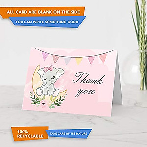 Thank You Baby Shower Card for Girls - UV Emboss Matt Finish. 24 Pack Pink Elephant Baby Girl Cards. Girl Sprinkle Thank You Cards with Envelopes & Stickers.