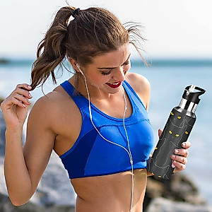 Yasala Water Bottle Black Cat Coffee Thermos Stainless Steel Insulated Beverage Container 20 oz with Straw Lid BPA-Free for Sport, Travel, Camping, Back to School