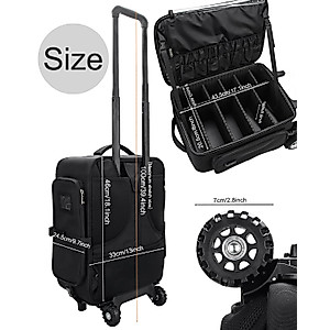 Makeup Backpack Rolling Makeup Case for Makeup Artists Large Capacity Cosmetic Storage Organizer Box for Cosmetics, Makeup Brushes, Hair Tools, Nail Polish (Black, Large)