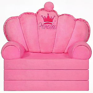 harhoers Pink Toddler Chair Kids Sofa Lounger Toddler Bed Couch for Seating,Soft Princess Comfy Foldable Kids Couch Fold Out for Toddlers 1-5,children's chairs for toddlers for Girls Bedroom Furniture