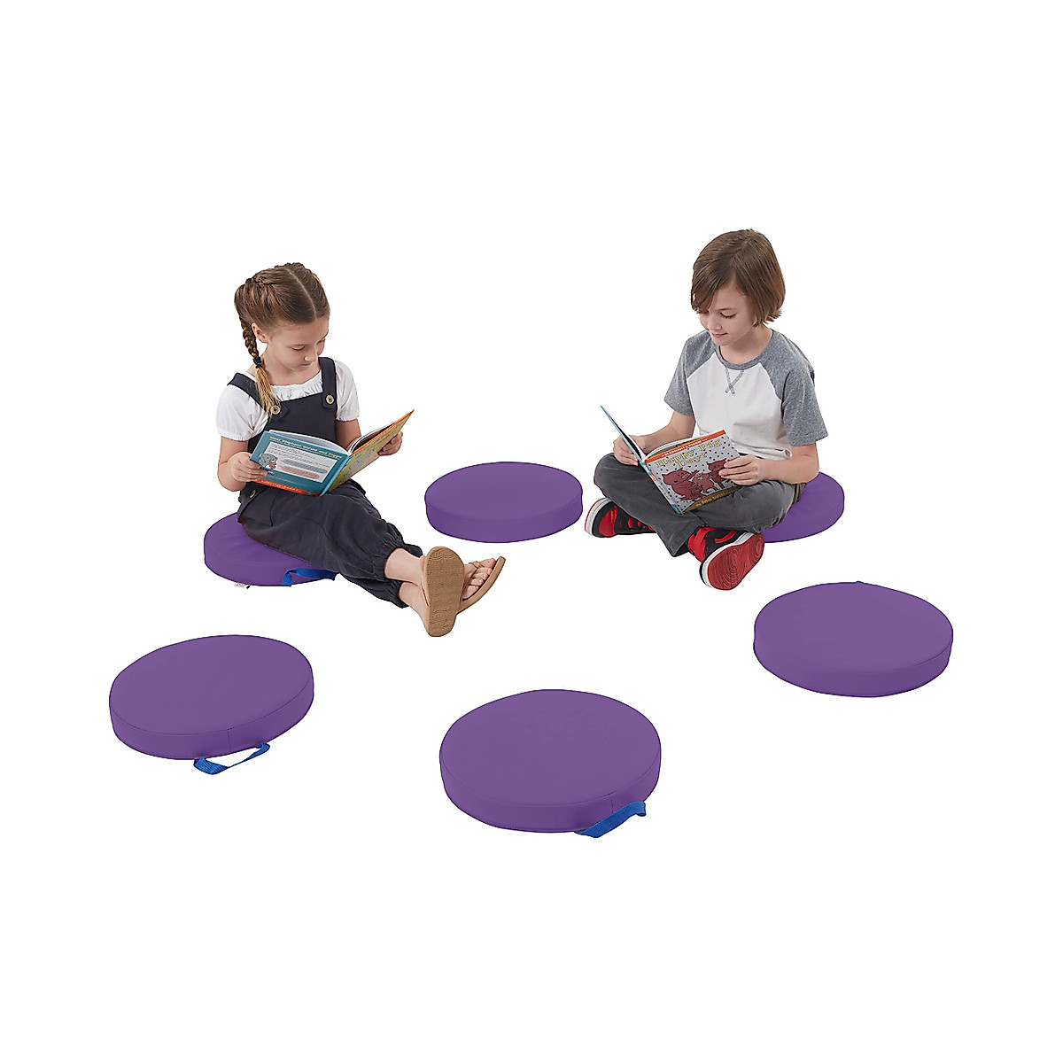 ECR4Kids SoftZone Floor Cushions with Handles, 2" Deluxe Foam, Round, Purple, (6-Pack)