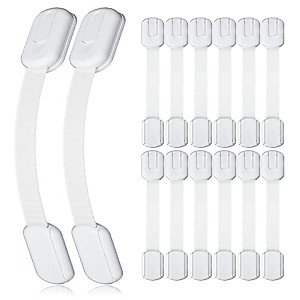 14 Pack Baby Proof Cabinet Latches, Childproof Drawer Latches with 12 Extra 3M Adhesives, Adjustable No Drilling Child Safety Cabinet Locks Straps Baby Drawer Locks for Kids Baby Safety