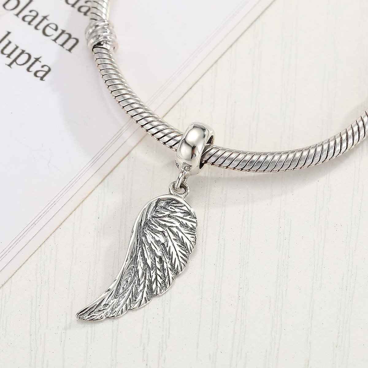 Angel Wing Charms Sterling Silver Feather Pendant fit Pandora Bracelet Necklaces Jewelry for Women Men
