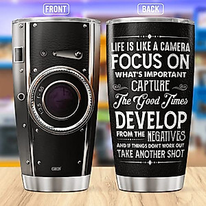 CUBICER Photographer Tumbler Stainless Steel 20 Oz Double Walled Traveling Cups For Men Coffee Mug With Lid Editing Photo Gifts For Friends On Birthday Graduation Unique With Quote