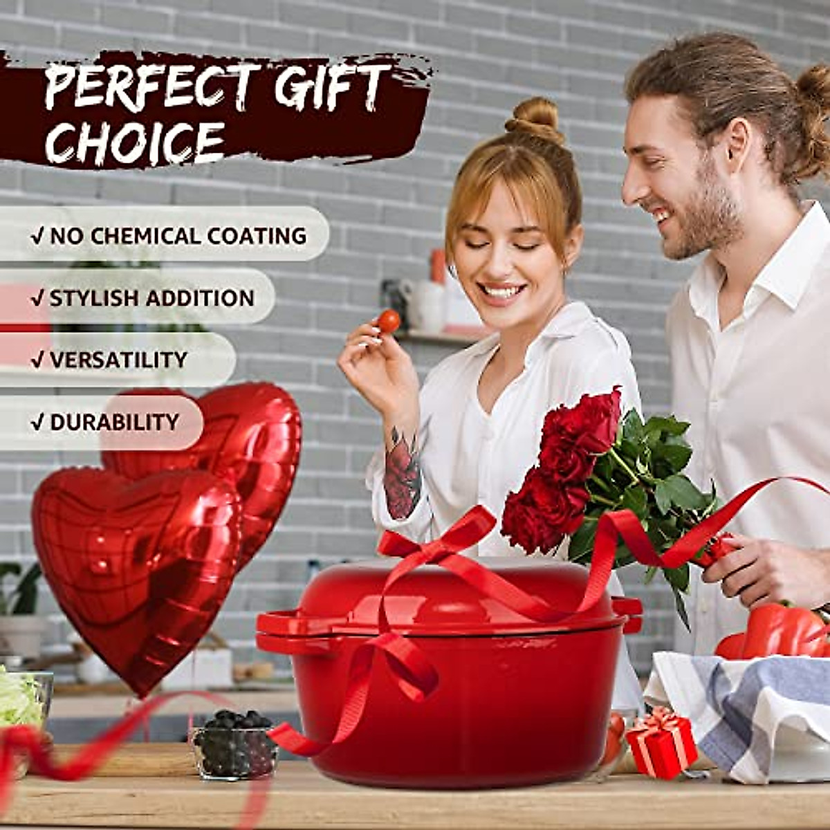 Overmont 2 in 1 Enameled Cast Iron Dutch Oven with Skillet Lid & Cookbook for Induction, Electric, Grill, Stovetop, Bread Baking (5 Quart)