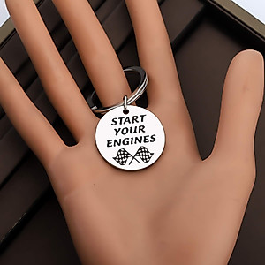 CENWA Race Day Gift Street Racing Gift Start Your Engines Keychain Checkered Flag Jewelry Car Racing Gift Drag Racing Gift (Start Your Engines K)