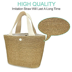 N.Bin Straw Bags for Women, Imitation Straw Weave Tote with Handles Boho Beach Tote Bag Straw Purses and Handbags,Summer Purses for Women with Magnetic Closure(White)