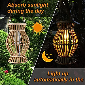 11.8” Solar Table Lamp Lantern Outdoor - Rustic Large Rattan Woven Lantern Light with Edison Bulb, Solar-Powered Warm Light, Great Decor for Garden, Patio, Desk