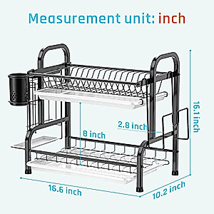 iSPECLE Dish Drying Rack, 304 Stainless Steel 2-Tier Dish Rack with Utensil Holder, Cutting Board Holder and Dish Drainer for Kitchen Counter