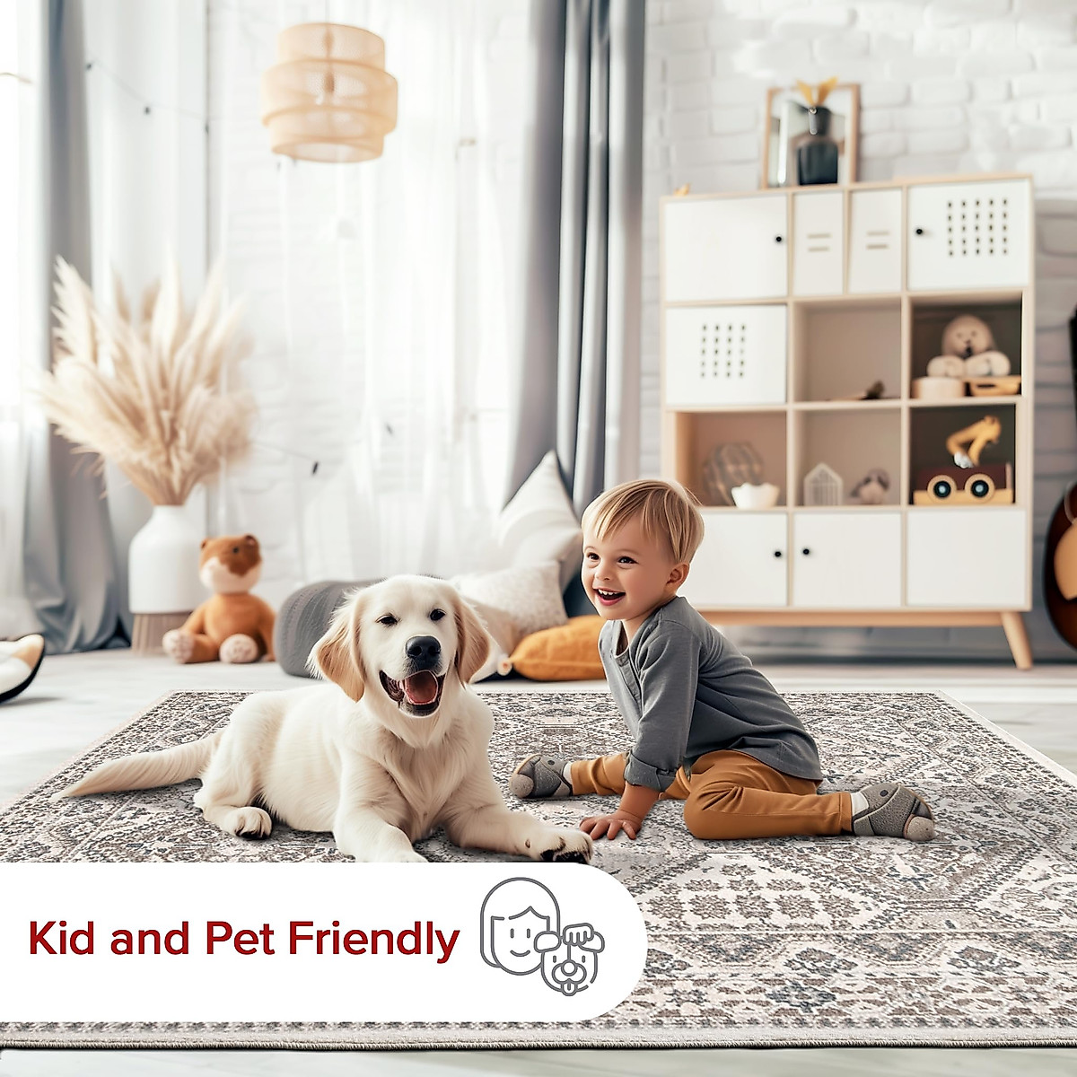 nuLOOM 9x12 Becca Traditional Tiled Area Rug, Beige, Faded Transitional Design, Stain Resistant, For Bedroom, Dining Room, Living Room, Hallway, Office, Kitchen, Entryway