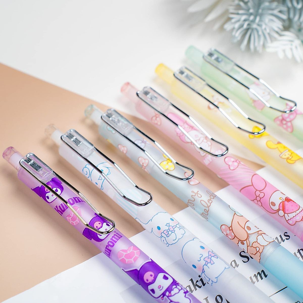 LokDra 6 Pcs Cartoon Ballpoint Pens Anime Gel Ink Pen Black 0.5mm Melody Kitty Gifts Cute Kawaii School Supplies Set For Kid Teen Girls Students