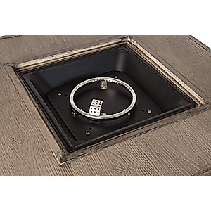 Fire Sense 62741 Langhorne Aluminum Convertible Gas Fire Pit Table 55,000 BTU Outdoor Multi-Functional Fire Pit with Fire Bowl Lid, Nylon Weather Cover & Clear Fire Glass - Barnwood Finish - Square