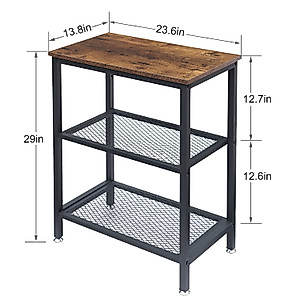VECELO Tall End Side Tables,30" Height Nightstand with 3-Tier Storage Shelf for Bedroom Living Room, Easy Assembly,Industrial Style, 1-Pack, Retro Brown
