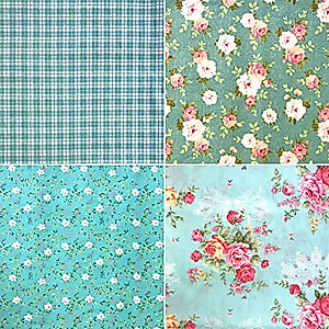 Mililanyo 8Pcs 18x22 inch Cotton Fabric Green Floral Rose Fat Quarters Fabric Pre-Cut Quilt Squares for Patchwork Quilting and DIY Sewing Projects