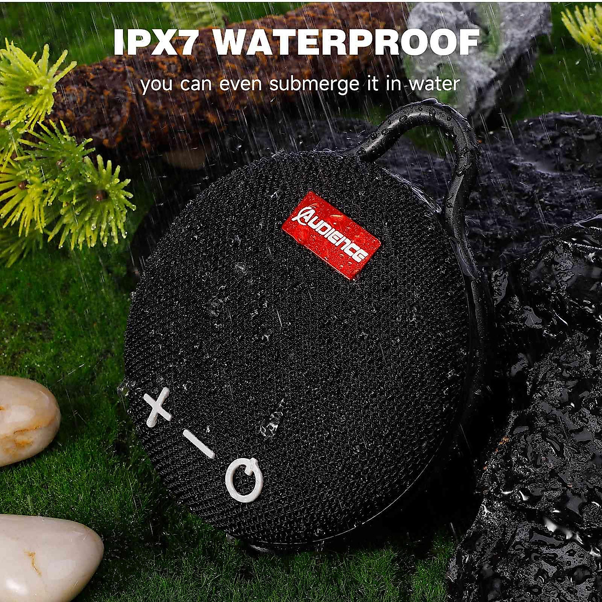 UrbanX Audience Series IPX7 Bluetooth Waterproof Speaker with Clip, 20H Playtime, Compact Speaker with Big Sound, Punchy Bass, Wireless for 13 Lite & Beach, Pool, Boat, Biking Black 1 Pack