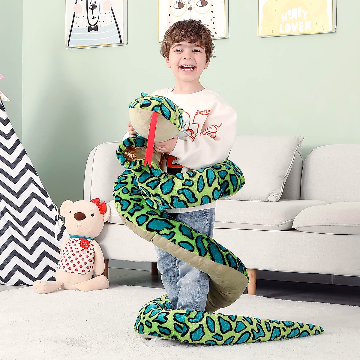 IKASA Giant Snake Stuffed Animal Plush Toy,106" Large Cobra Cute Jumbo Soft Toys,Huge Big Size Fluffy Plushy Fat Oversized Plushie,Gifts for Kids