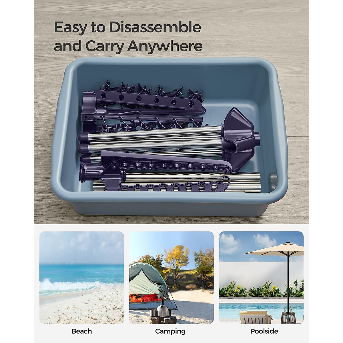 SONGMICS 2-Tier Clothes Drying Rack, 72-Inch Folding Laundry Drying Rack with 3 Rotatable Arms for Hangers, 24 Clips, Stainless Steel, for 27 Pieces of Clothes, Blue and Silver ULLR512Q01