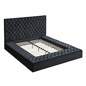 Woodpeckers Furniture And Mattress Cosmopolitan Velvet Tufted Upholstered Storage Platform with Headboard/Bed Frame Wood Slat Support No Box Spring Needed (Black, King (U.S. Standard))