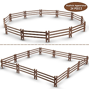 Toymany 24PCS Plastic Corral Fencing Playset Accessories for Farm Animals Figurines, Cake Toppers - Educational Gift for Kids and Toddlers