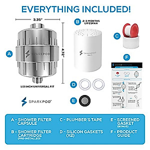 SparkPod High Output Shower Filter Capsule - Suitable for People with Sensitive and Dry Skin and Scalp, Filters Chlorine and Impurities | 1-min install (Luxury Polished Chrome)