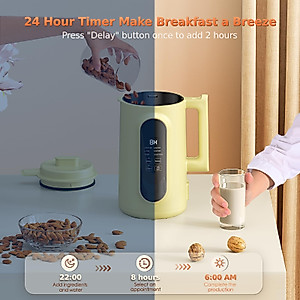 Nut Milk Maker Machine, 45oz Almond Milk Maker, Oat Milk Maker, Soy Milk Maker, Plant Based Milk Maker, Coconut, Cashew, Juice, Smoothies Non Dairy Beverages, Keep Warm, No Soaking, Auto-Clean, Yellow