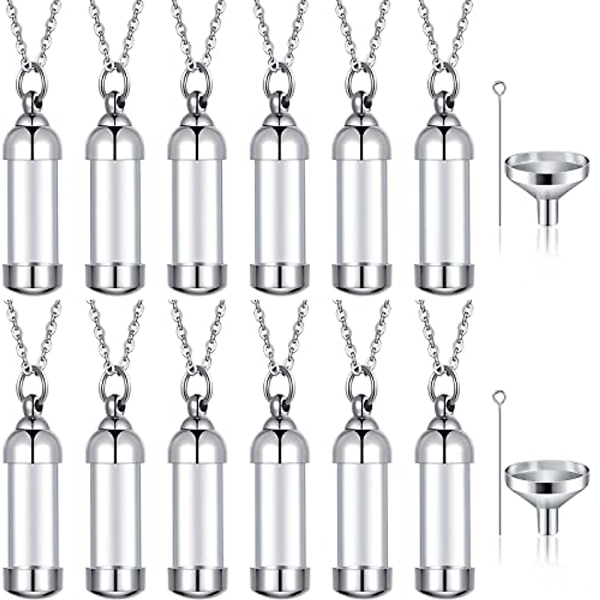 MTLEE Vial Necklace Glass Vial Pendant Stainless Steel Glass Container Necklace Openable Memorial Keepsake Cremation Ashes Holder (12 Pieces)