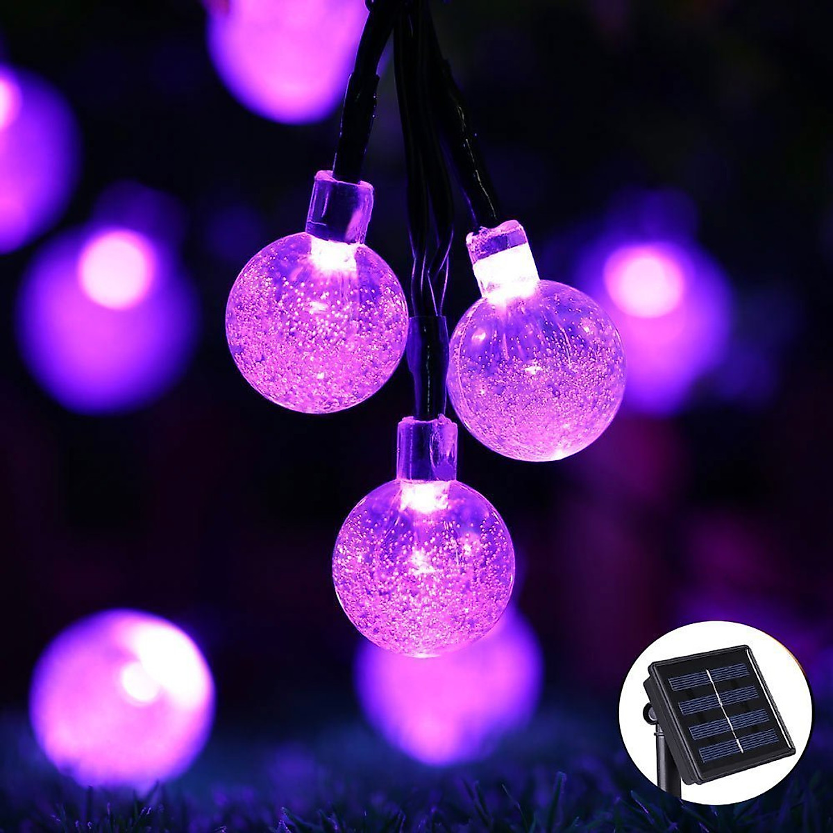 Icicle Halloween Solar String Lights, 20ft 30 LED Outdoor Globe Crystal Ball Lights DIY Lighting for Home, Patio, Lawn, Garden,Christmas Halloween Decorations (Purple)