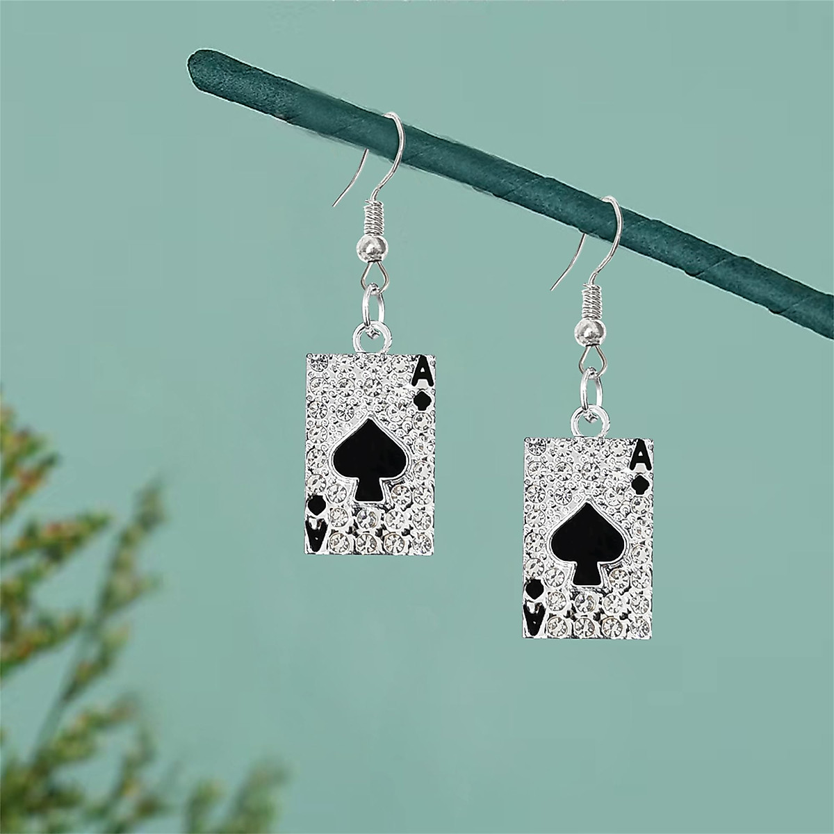 Unique Funny Hypoallergenic Alloy Sparkly Crystal Poker Hearts And Spades A Ace Playing Cards Dangle Drop Stud Earrings For Women Gambling Casino Statement Jewelry Gifts (Black)