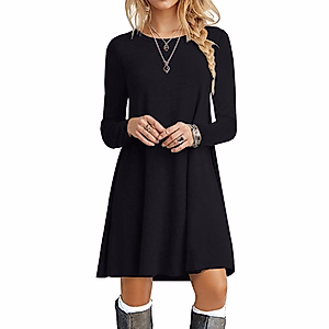 POPYOUNG Spring Dresses for Women 2023 Long Sleeve T Shirt Dress Casual Swing Dress XL, Black