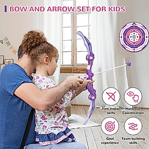 GMAOPHY Bow and Arrow Toys with LED Light Up Archery, for Girls 5 6 7 8 9 10 11 12 Year Old, Purple Indoor Outdoor Activity, Christmas Toy for Kids Girls Ages 6-8