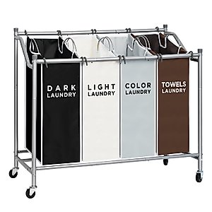 4 Bag Laundry Sorter Cart, Laundry Hamper Sorter Basket with Heavy Duty Lockable Rolling Wheels for Clothes Storage, Mix Colors