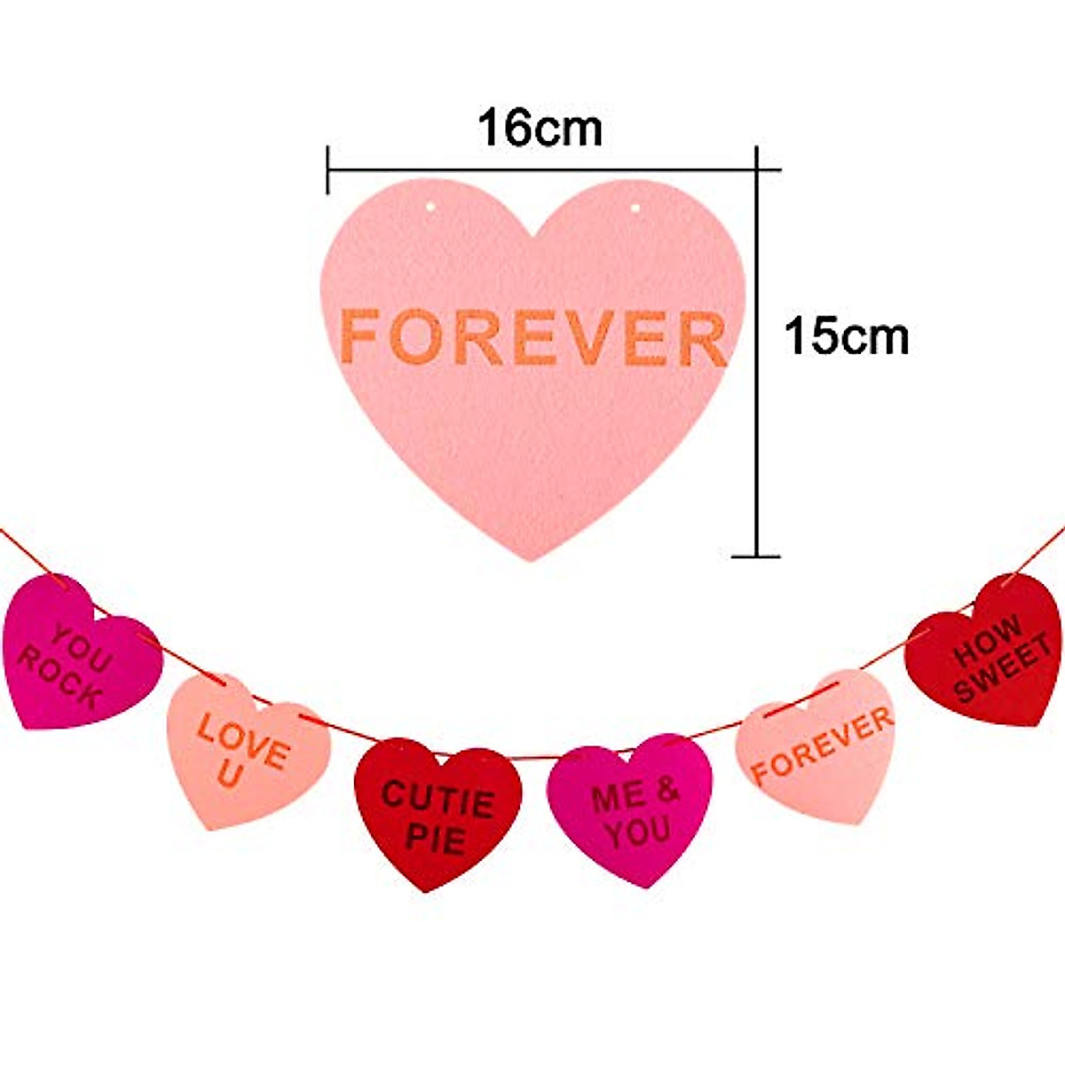 Whaline Valentine's Day Felt Heart Garland Banner for Indoor Outdoor Wedding Engagement Anniversary Party Favor(9.8 feet)