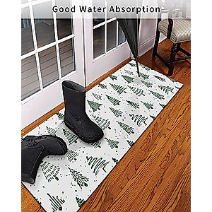 Entryway Door Mat, Non Slip Floor Mats Low-Profile Small Bathroom Kitchen Rugs, Christmas Green Xmas Tree Texture Absorbent Front Indoor/Outdoor Doormat - Easy to Clean Doormats