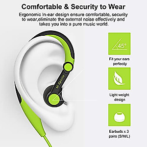 mucro Sport Running Earbuds, Wired Over Ear in-Ear Earbuds, Earhook Earphones, Headphones with Microphone for iPhone iPod Android Phone (Green)