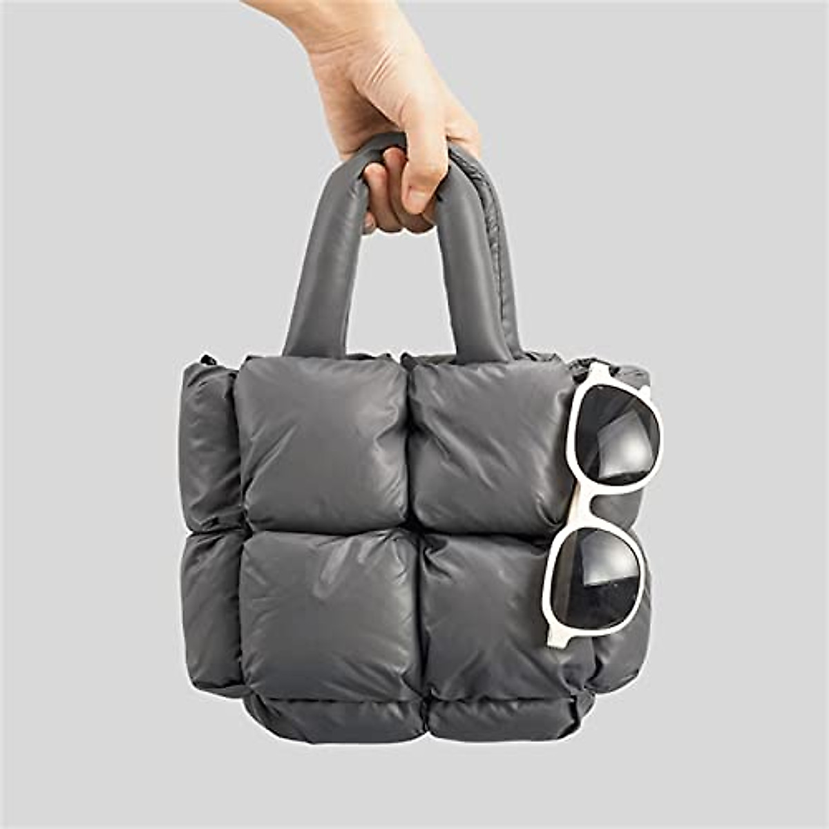Small Quilted Puffer Tote Bag for Women, Cotton Padded Winter Handbag, Lightweight Soft Nylon Shoulder Bag Crossbody Bag (Grey)