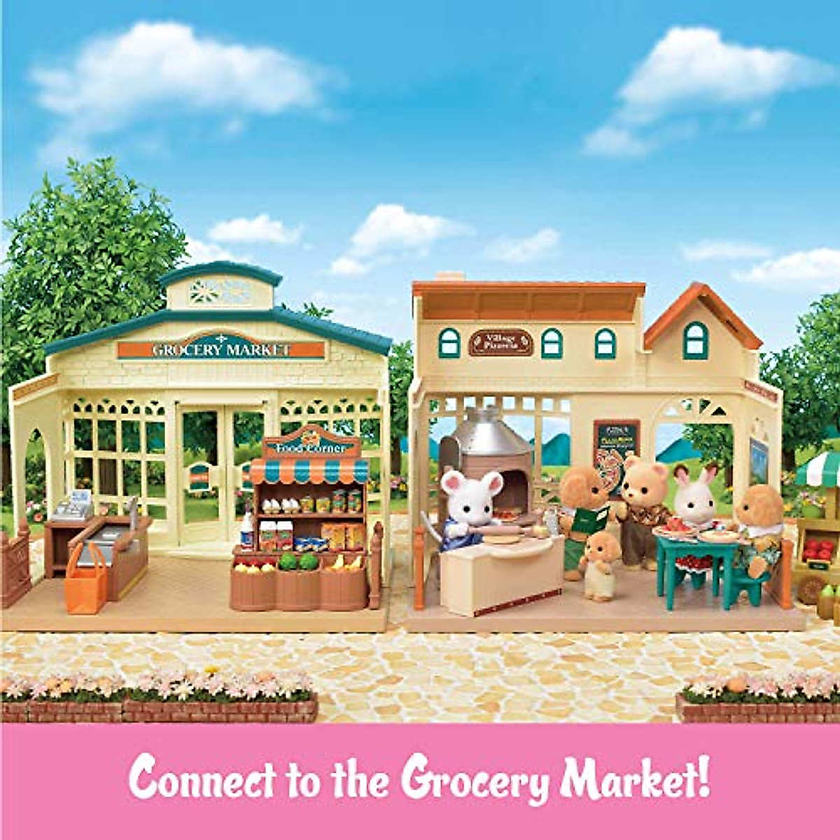 Calico Critters Village Pizzeria Dollhouse Playset, Collectible Dollhouse Toy with Furniture and Accessories Included