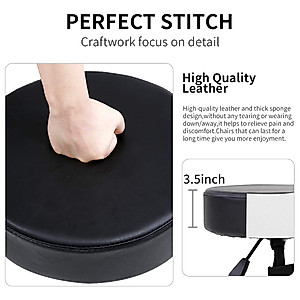 Rolling Stool Adjustable Height Hydraulic Swivel Stool with Wheels & Storage Bag, PU Leather Tattoo Facial Massage Spa Salon Stool Medical Stool, Black