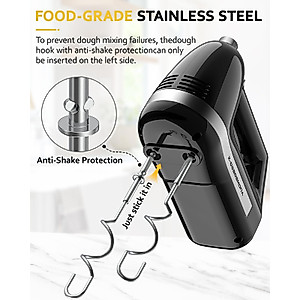 Z-DESDEMONA Electric Hand Mixer, Powerful 300W Hand Mixer Electric Handheld with 304 Beaters, Dough Hook,Hand Held Mixer with Turbo for Baking Cakes, Eggs, Cream Food(Black)