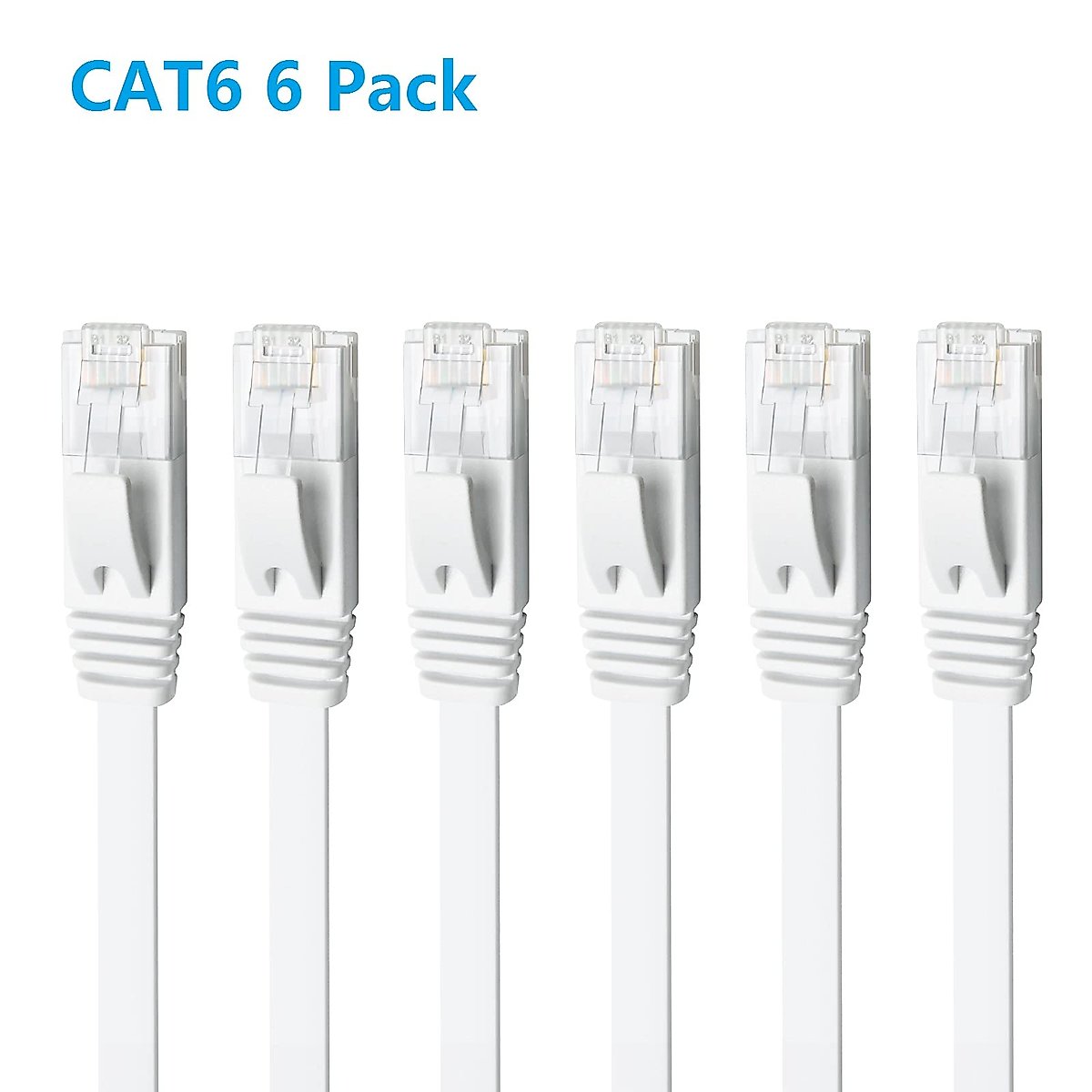 Yauhody CAT 6 Ethernet Cable 3ft 6-Pack White, High Speed Solid Flat CAT6 Gigabit Internet Network LAN Patch Cords, Bare Copper Snagless RJ45 Connector for Modem, Router, Computer (3ft 6 Pack, White)