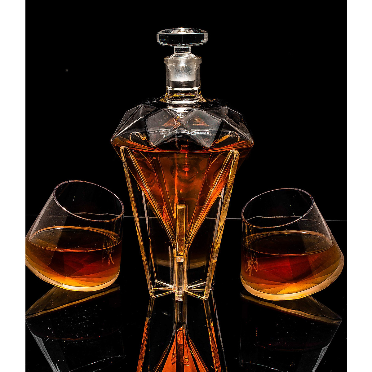 The Wine Savant Diamond Whiskey Decanter l With 2 Diamond Glasses Decanter Set, Diamond Wine Glass Holding Base With 2 Diamond Glasses Liquor, Scotch, Rum, Bourbon, Vodka, Tequila