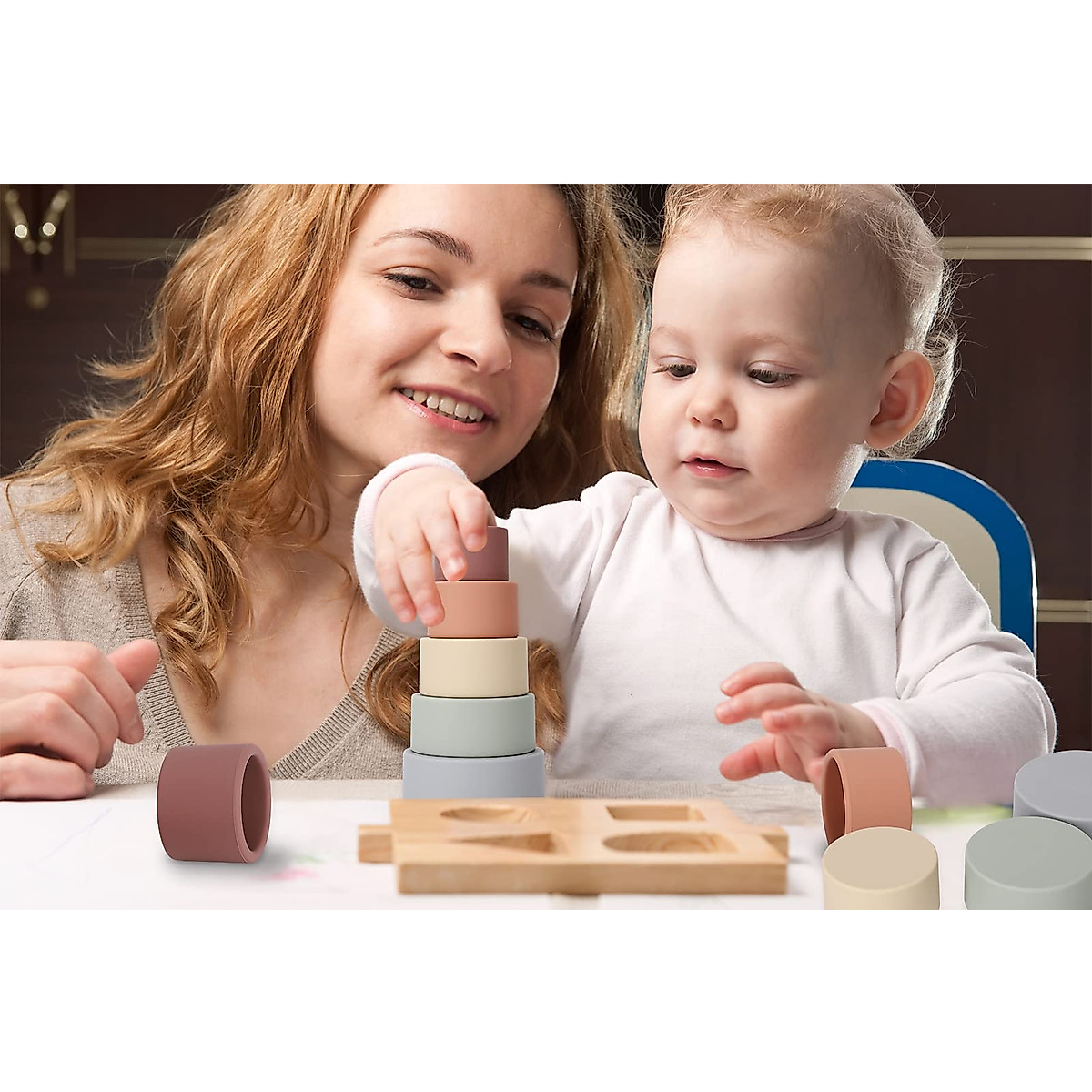 Socub Baby Stacking Toys, Silicone Stacking Cups for Babies and Infants, 5Pcs Nesting Toy for Early Educational, BPA Free, 6+ Month