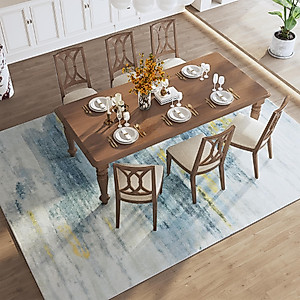 Modern Abstract Area Rug - 6x9 Area Rug Carpet, Non-Slip Non-Shedding Washable Rugs for Living Room and Bedroom, Smoke Navy & Yellow, 6' x 9'