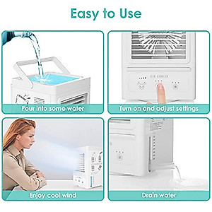 Portable Air Conditioner, 700 ML Water Tank, 5000mAh Rechargeable Battery Operated 120°Auto Oscillation Personal Mini Air Cooler with 3 Wind Speeds, 3 Cooling Levels, Perfect for Office Desk, Dorm, Bedroom and Outdoors