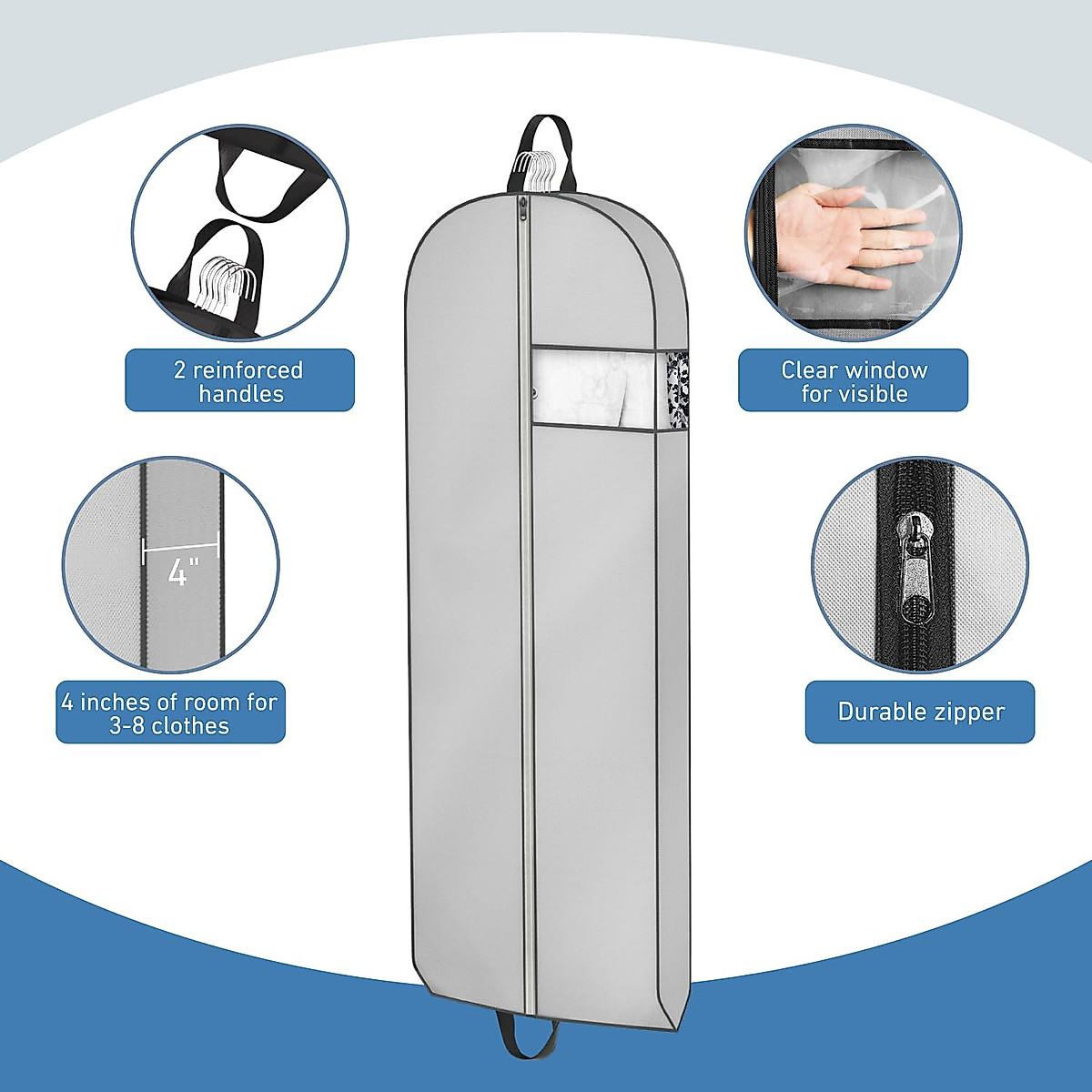 Shenehsmp Dress Bags for Gowns Long, 60'' Garment Bags for Hanging Clothes, Dress Garment Bag, Clear Foldable Long Dress Bag for Closet Storage and Travel, 6 Pack