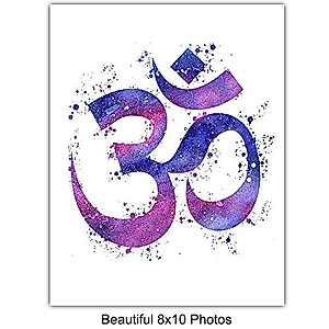 Zen Meditation Buddha Art - 8x10 Poster Set - Buddha, Yin Yang, Om, Hamsa Hand of Fatima - New Age Spiritual Gift for Buddhist, Yoga Teacher, Instructor, Studio - Unframed Wall Decor, Room Decoration