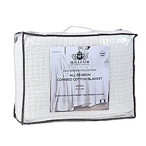 HILLFAIR 100% Soft Premium Combed Cotton Thermal Blanket– Queen Blankets– Soft Cozy Warm Cotton Blanket– Bed Throw Blanket– Queen Bed Blankets– All Season Cotton Blanket– Ivory Queen Cotton Blankets