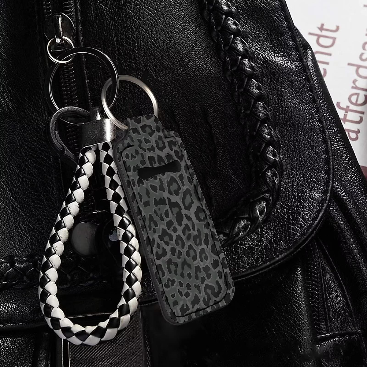 Suobstales Black Leopard Chapstick Holder Keychain Neoprene Lip Balm Holder Wild Animal Cheetah Skin Print Lipstick Sleeve Pouch Lip Balm Portable Pocket Lip Gloss Tube Holder Travel Accessories