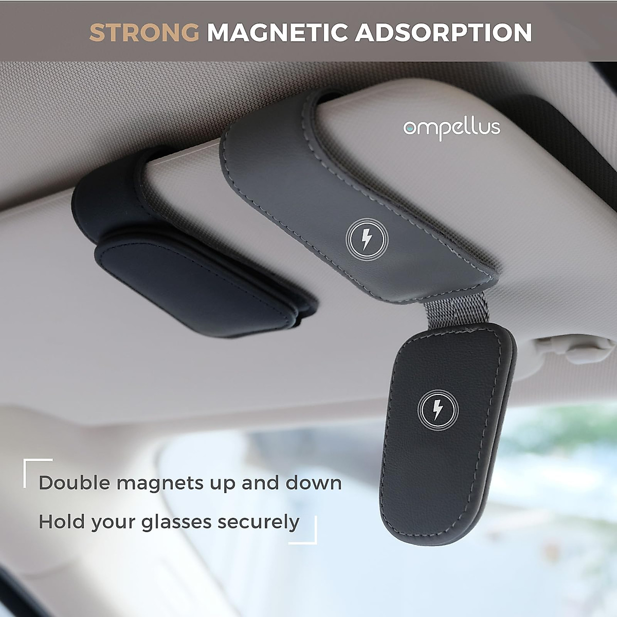 Ompellus Magnetic Leather Sunglass Holder, Eyeglass Hanger Clip for Car Sun Visor, Suitable for Different Size Eyeglasses(Gray, 1 Pack)