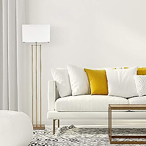 62" Matte Brass Floor Lamp with White Linen Shade Gold Scandinavian